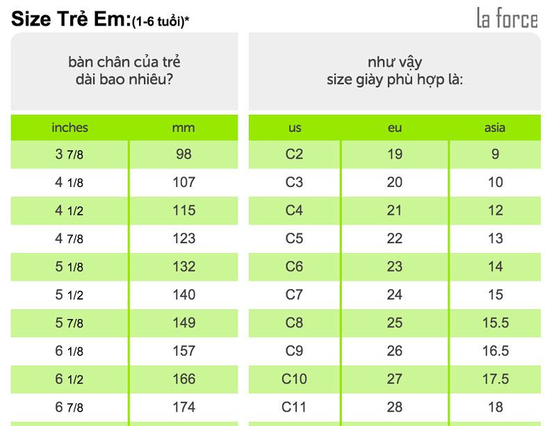 B ng Size Gi y Nam N Tr Em US UK EU Qu c T Chu n Nh t